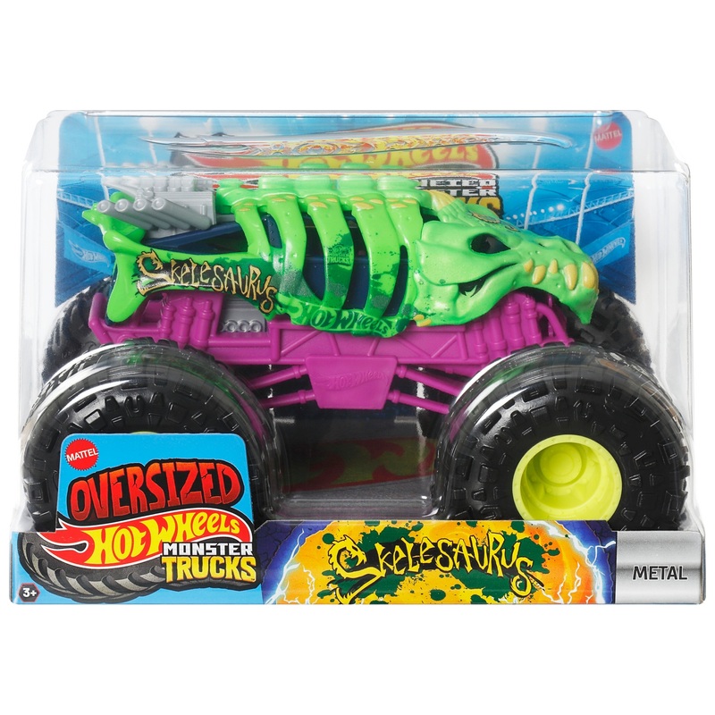 Hot Wheels Monster Trucks Oversized 1:24 Skelesaurus Die-Cast Car ...
