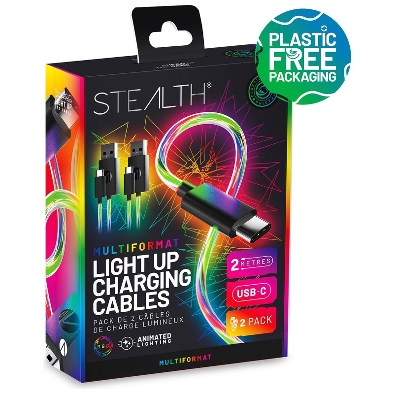 STEALTH USB-C LED Controller Oplaadkabel met licht 2-Pack 2 m | Smyths ...