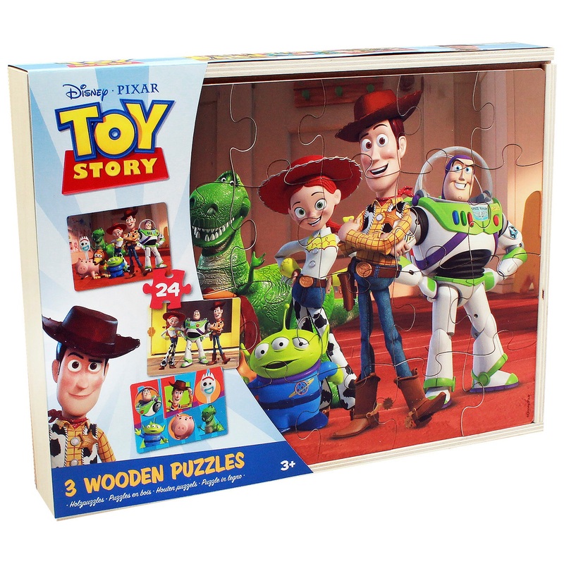 Disney Toy Story 24 Piece Wooden Puzzles 3 Pack with Storage Tray ...