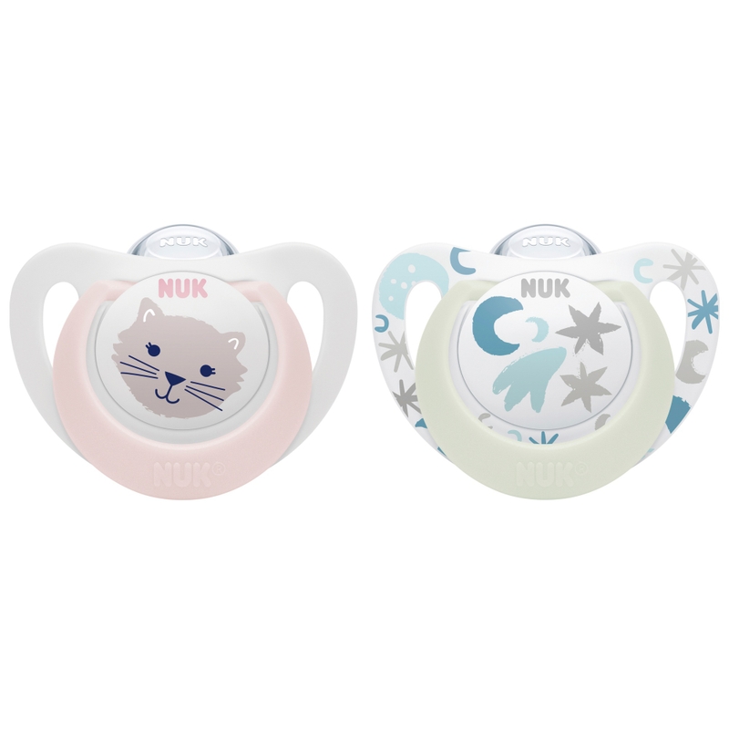 NUK Schnuller 0-6 Silikon Gr. 1 Star Day & Night 2er Set sortiert ...