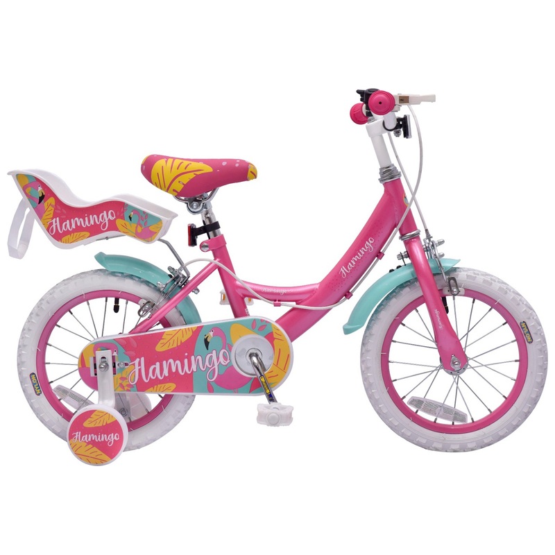 14 Inch Flamingo Bike with Doll Carrier Pink & White | Smyths Toys UK