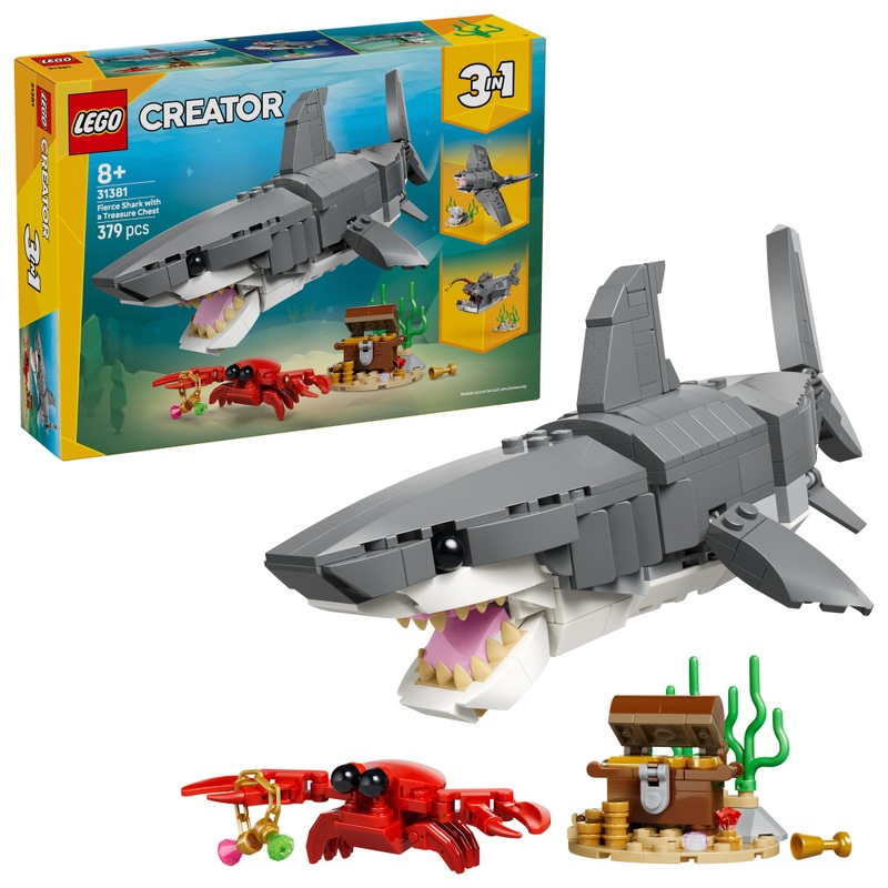 LEGO Creator 31381 3-in-1 Fierce Shark With A Treasure Chest Set ...