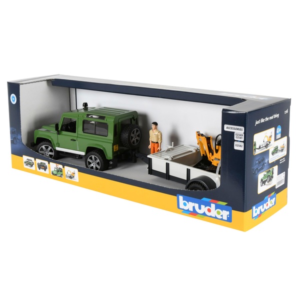 Bruder Land Rover Defender with Trailer, JCB Excavator and Worker ...