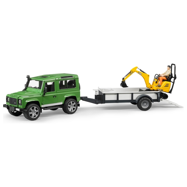 Bruder Land Rover Defender with Trailer, JCB Excavator and Worker ...