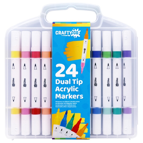 Crafty Co. Dual Tip Acrylic Twin Markers with Storage Case Set 24 Piece ...