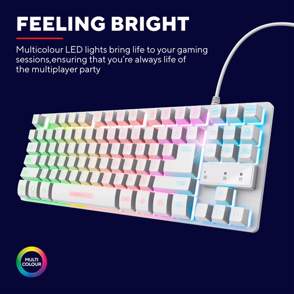 Trust GXT 833W Thado TKL Illuminated Keyboard - White | Smyths Toys Ireland