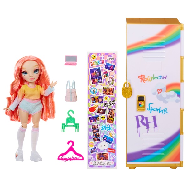 Rainbow High Puppe Pinkly Page mit Spind und Zubehör pink | Smyths Toys ...