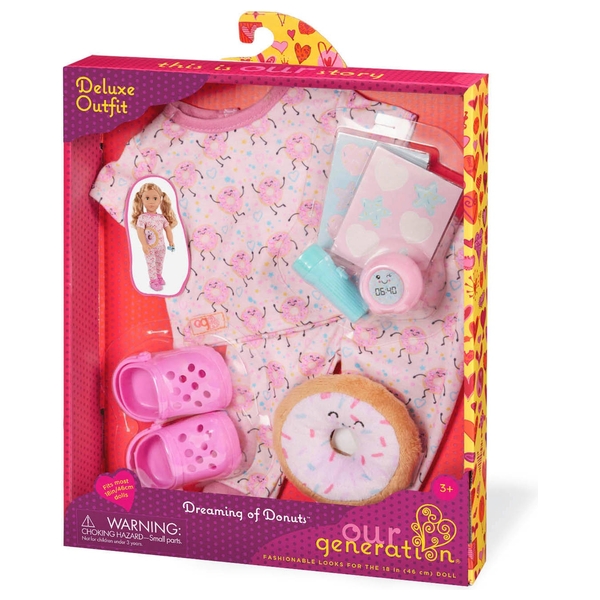 Our Generation Deluxe Pjs and Plush Dreaming of Donuts Outfit | Smyths ...