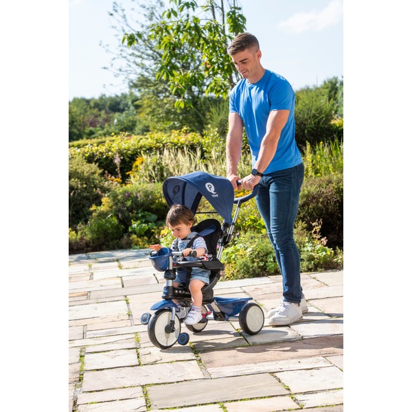 QPlay Dreirad und Buggy Cosy 4-in-1 mit Stange und Verdeck blau ...