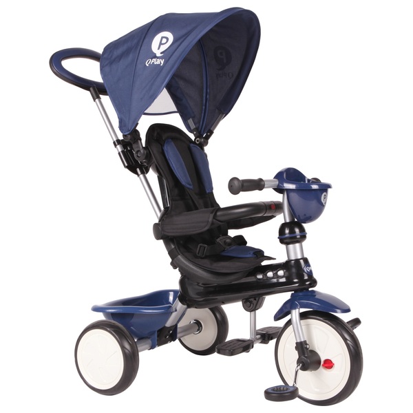 QPlay Dreirad und Buggy Cosy 4-in-1 mit Stange und Verdeck blau ...