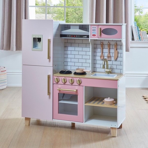 Kitchen Corner Deluxe Spielküche aus Holz pink | Smyths Toys Deutschland