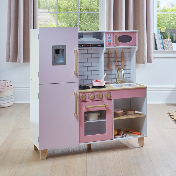 Kitchen Corner Deluxe Spielküche aus Holz pink | Smyths Toys Deutschland