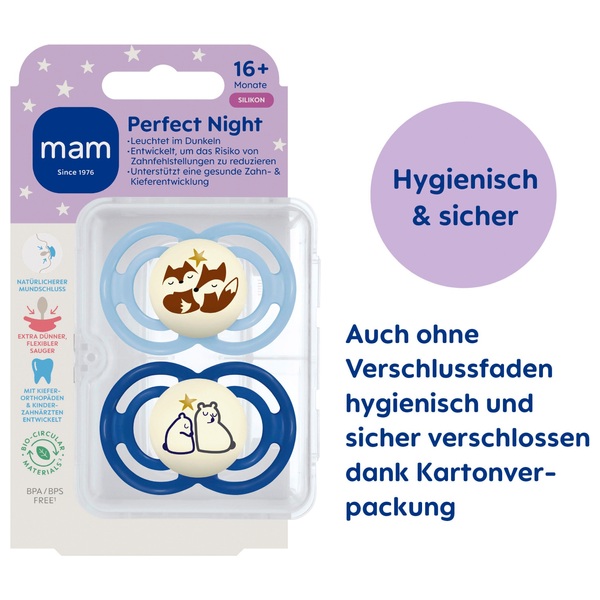 MAM Schnuller 16+ Silikon Gr. 3 Perfect Night 2er Set Leuchtschnuller ...