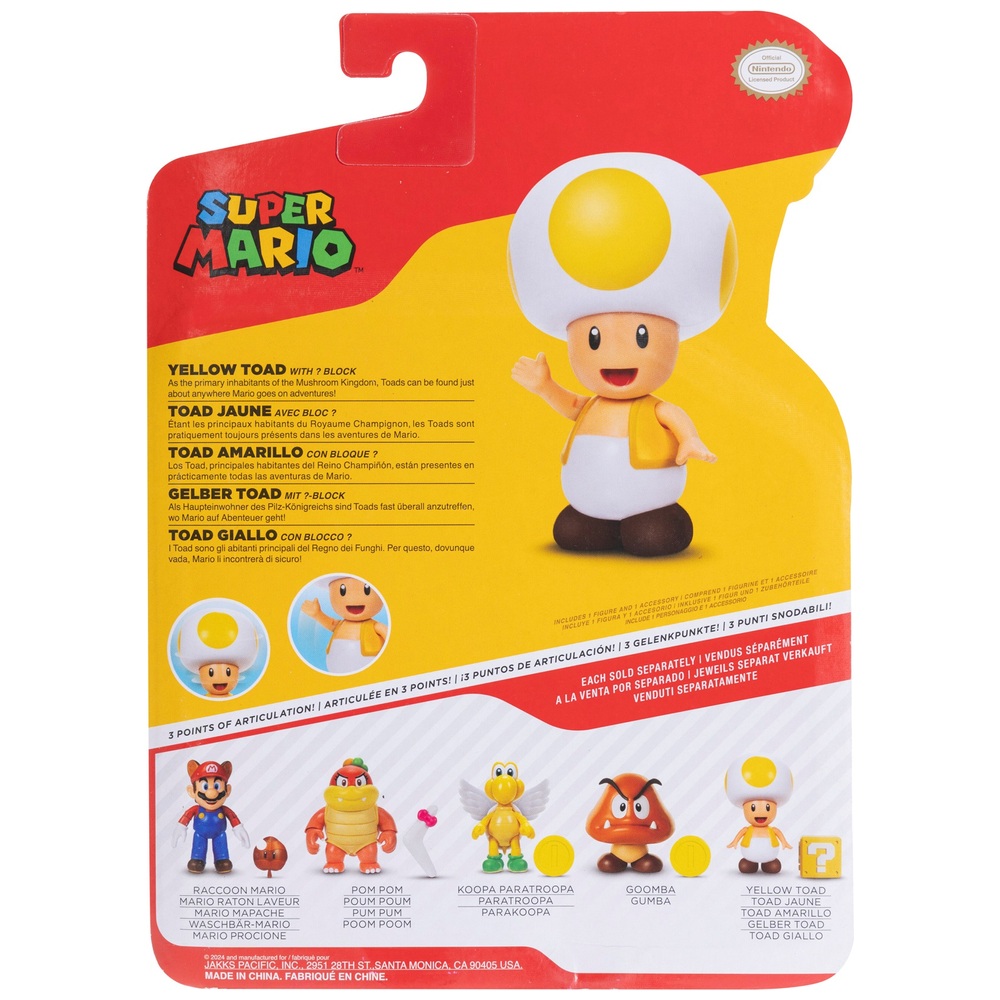 Nintendo Super Mario Action Figure Yellow Toad 10cm | Smyths Toys Ireland