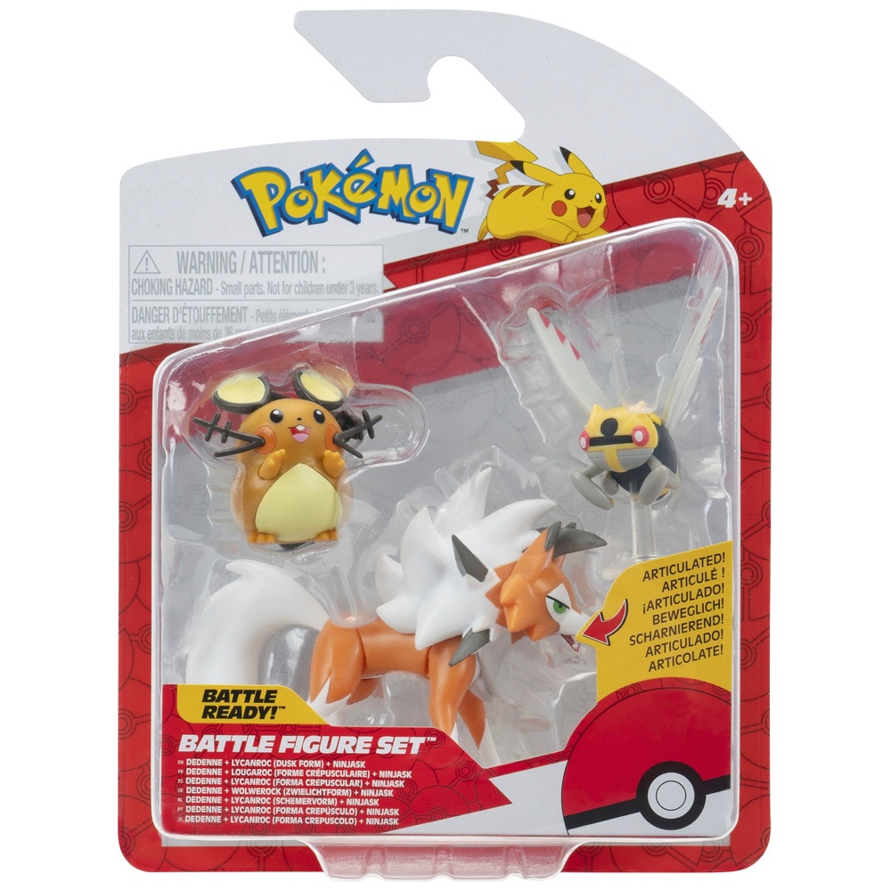 Pokémon Battle Figures 3 Pack Ninjask, Dedenne and Lycanroc | Smyths ...