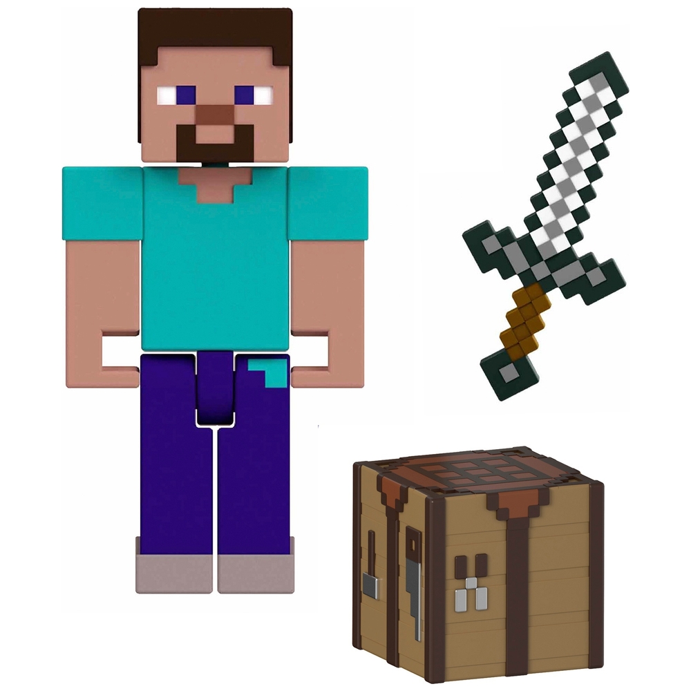 Minecraft Action Figure Steve with Sword and Chest 8cm | Smyths Toys UK
