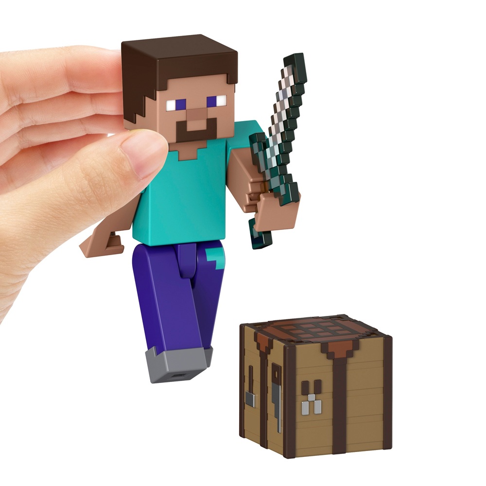 Minecraft Action Figure Steve with Sword and Chest 8cm | Smyths Toys UK