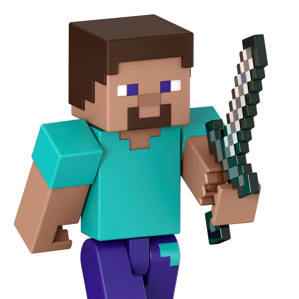 Minecraft Action Figure Steve with Sword and Chest 8cm | Smyths Toys UK