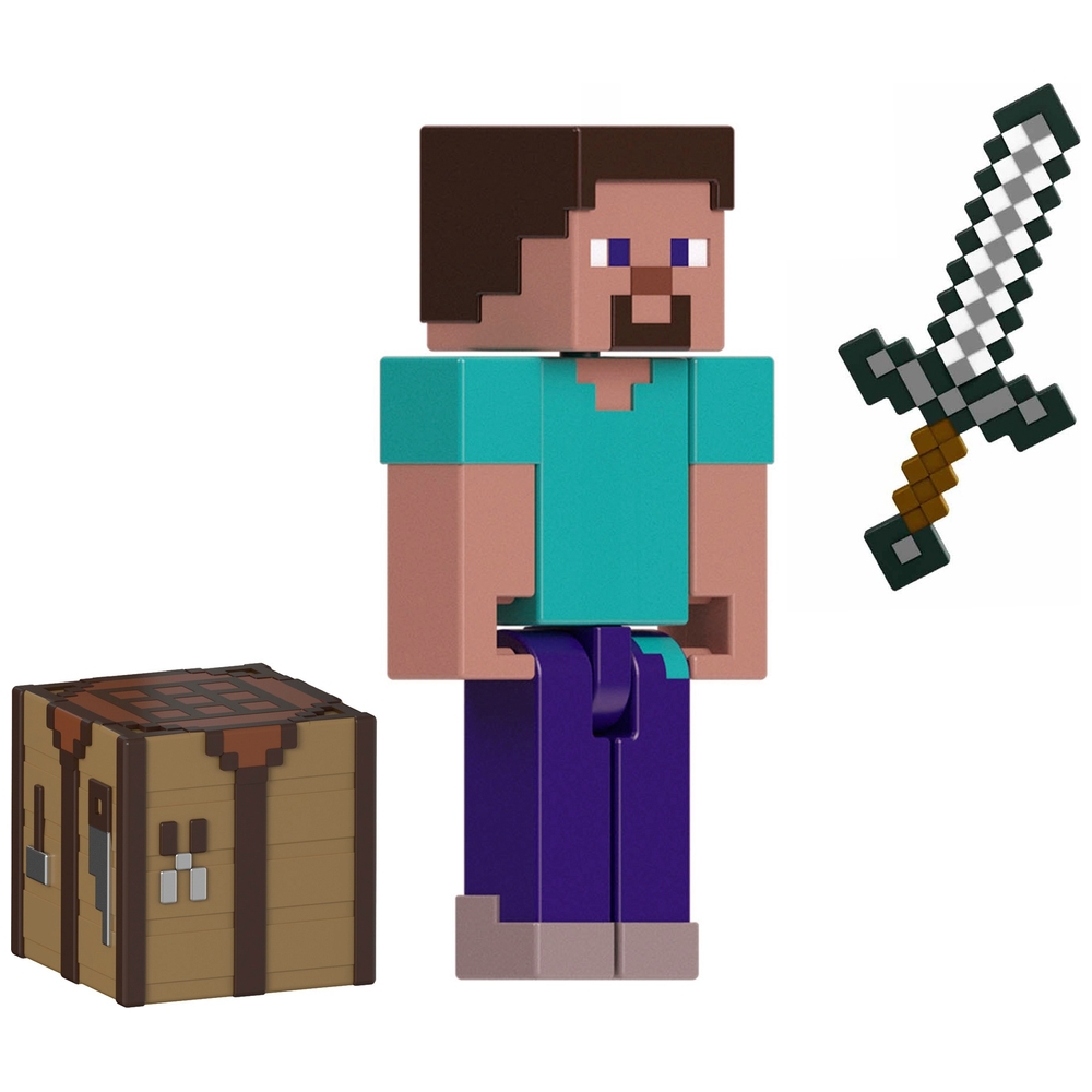 Minecraft Action Figure Steve with Sword and Chest 8cm | Smyths Toys UK