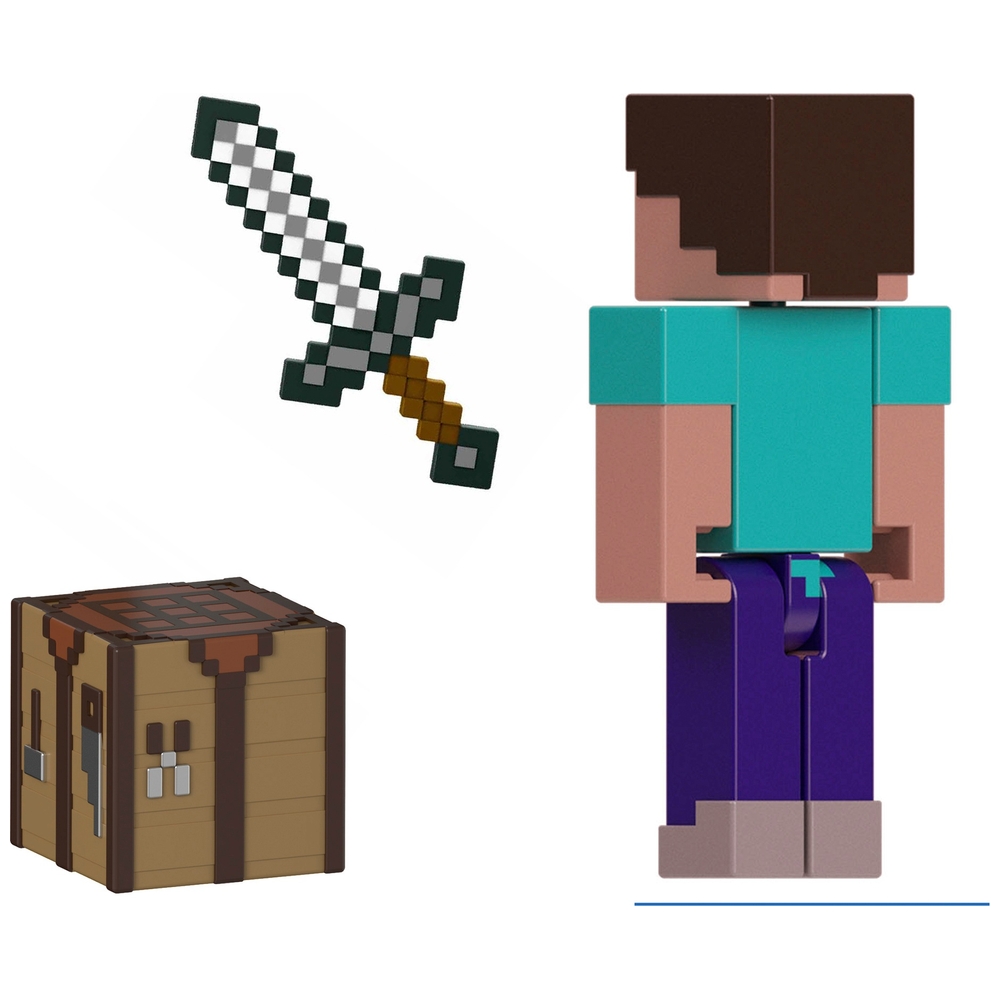 Minecraft Action Figure Steve with Sword and Chest 8cm | Smyths Toys UK