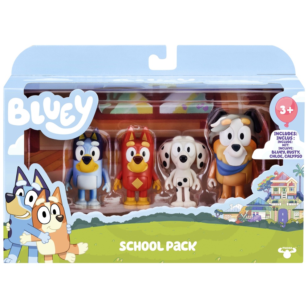 Bluey & Family Figure School 4-Pack: Bluey, Chloe, Calypso & Rusty ...