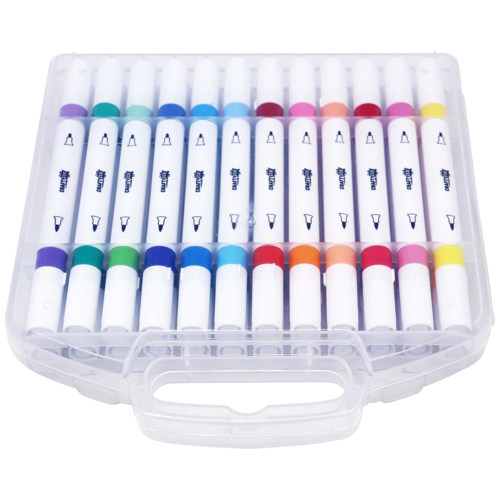 Crafty Co. Dual Tip Acrylic Twin Markers with Storage Case Set 24 Piece ...