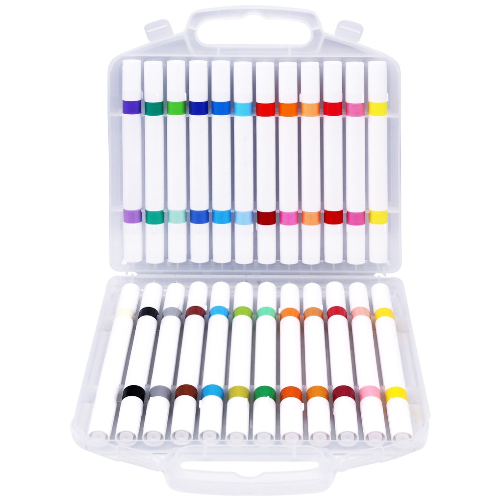 Crafty Co. Dual Tip Acrylic Twin Markers with Storage Case Set 24 Piece ...