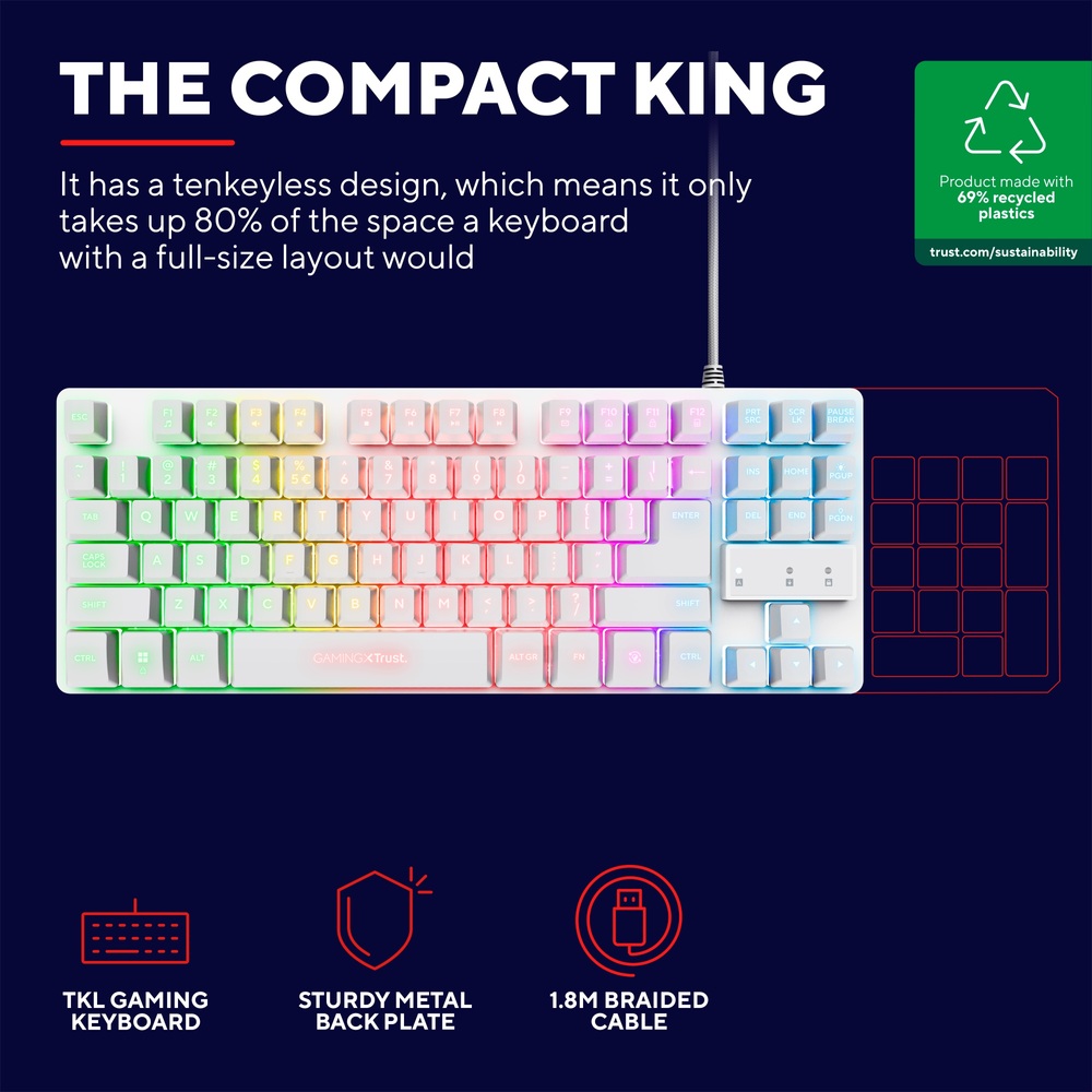 Trust GXT 833W Thado TKL Illuminated Keyboard - White | Smyths Toys UK