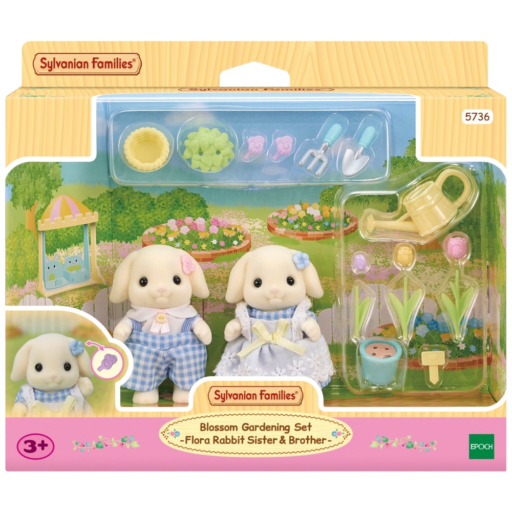 Sylvanian Families Flora Rabbit Sister & Brother Blossom Gardening Set ...