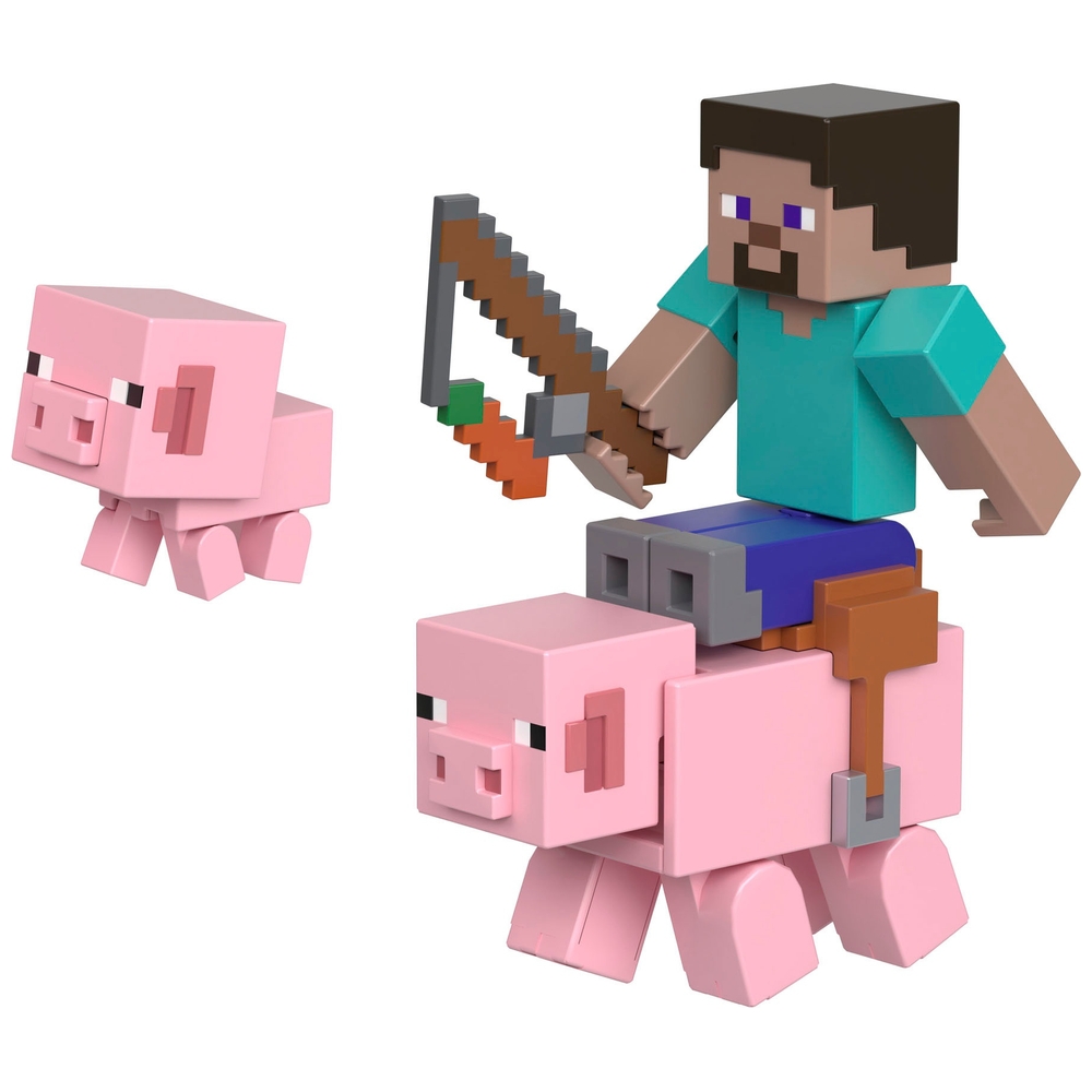 Minecraft 8cm Steve and Pigs Action Figures | Smyths Toys UK