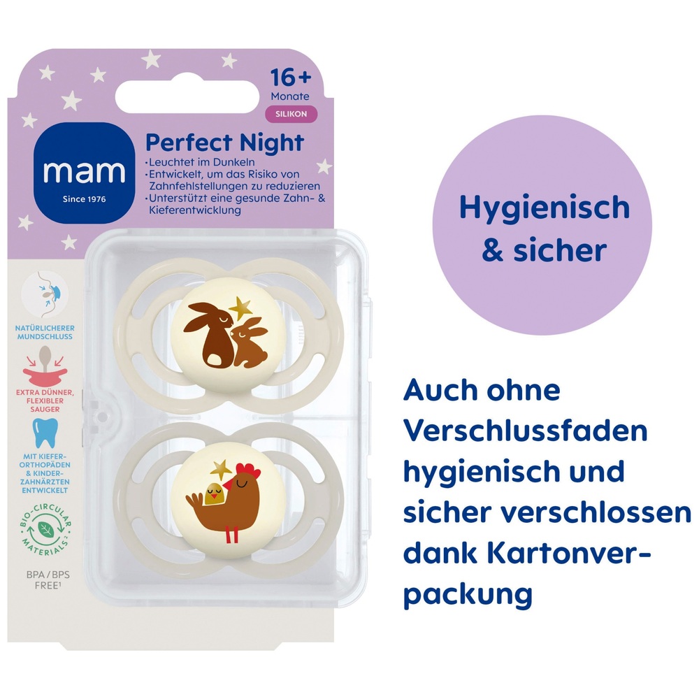 MAM Schnuller 16+ Silikon Gr. 3 Perfect Night 2er Set Leuchtschnuller ...