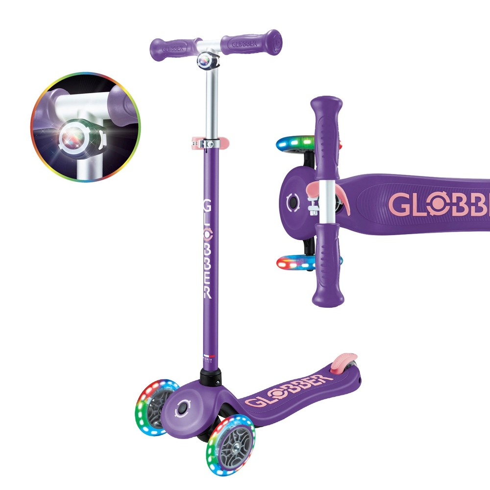 Globber Tri-Scooter PRIMO PLUS LIGHTS Kinderroller mit LED Rädern lila ...