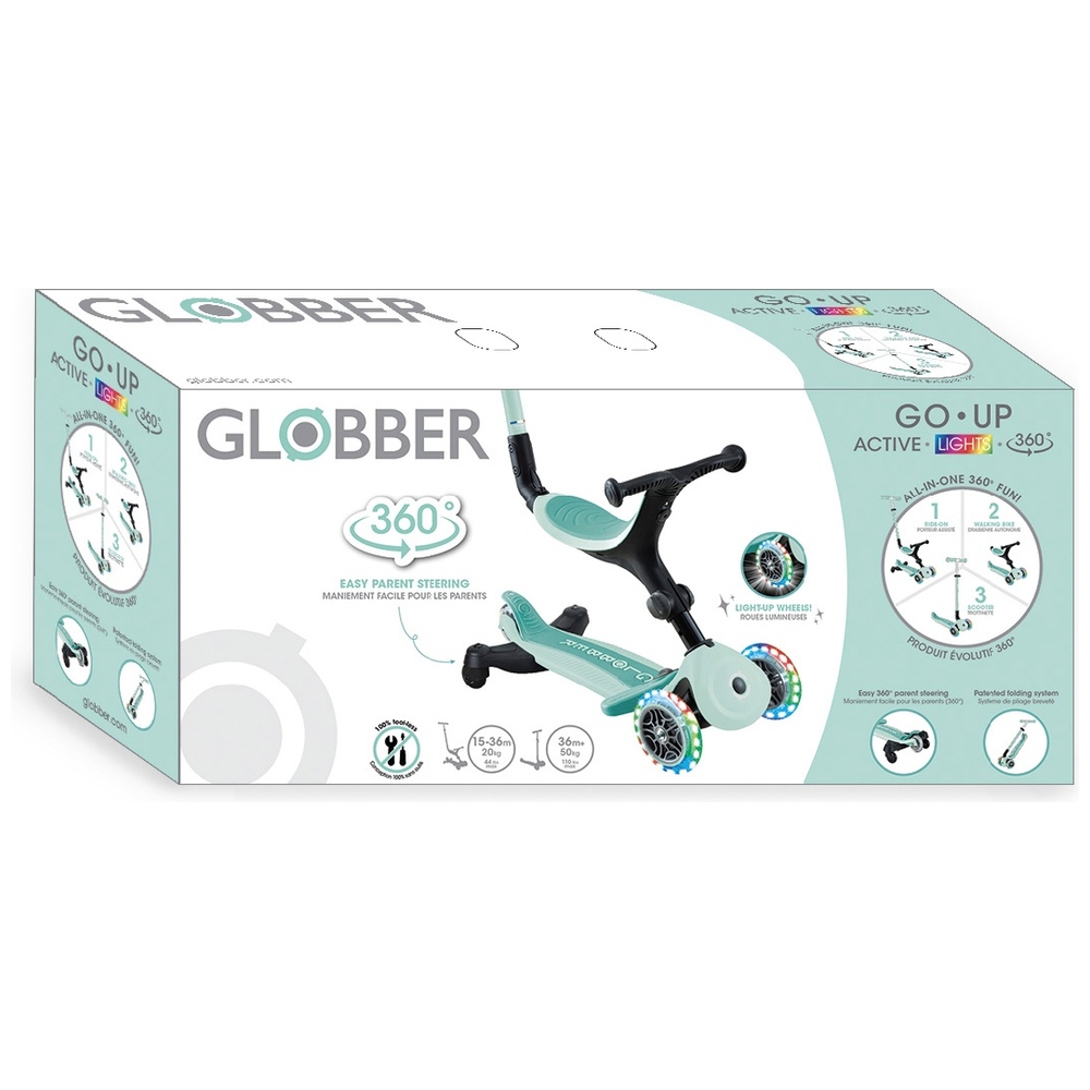 Globber 3-in-1 Roller GO UP ACTIVE LIGHTS Scooter 360 Dreirad und Laufrad Mint | Smyths Toys ...