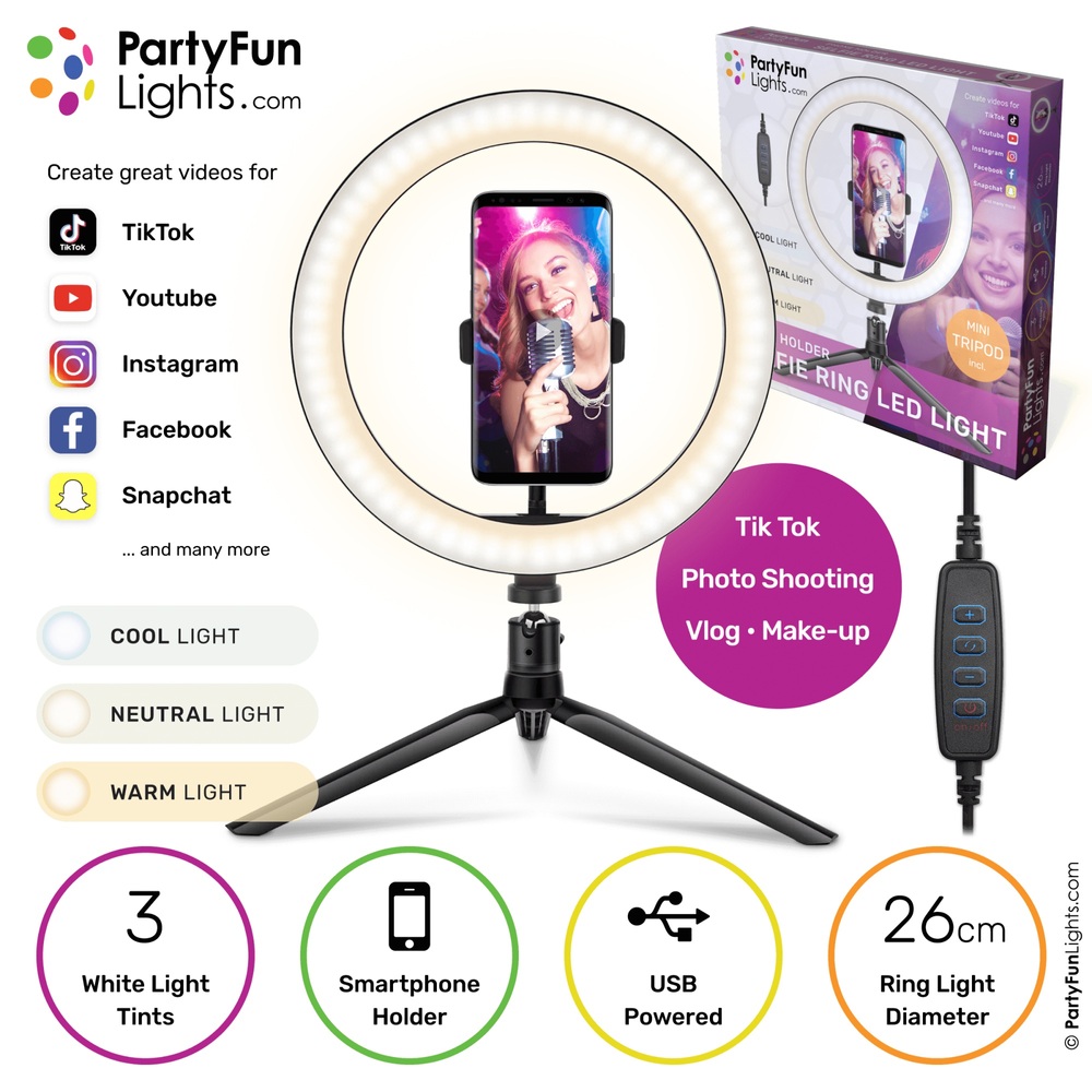 Party Fun Lights Ring Light LED Selfie Kit with Phone Holder | Smyths ...