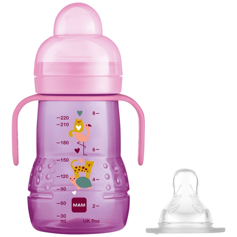 MAM 2-in-1 Trainer Sippy Cup 4 Months+ 220ml Pink | Smyths Toys UK