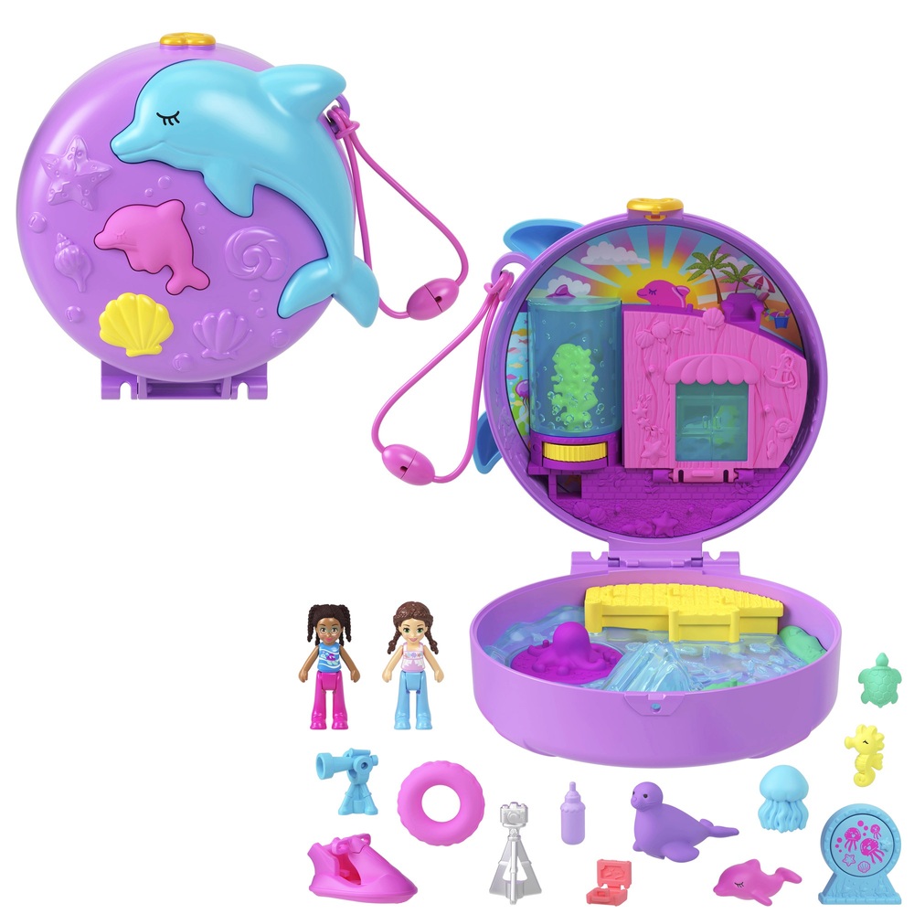 Polly Pocket Delfin Schatulle Delfinstrand mit Puppen und Tieren ...