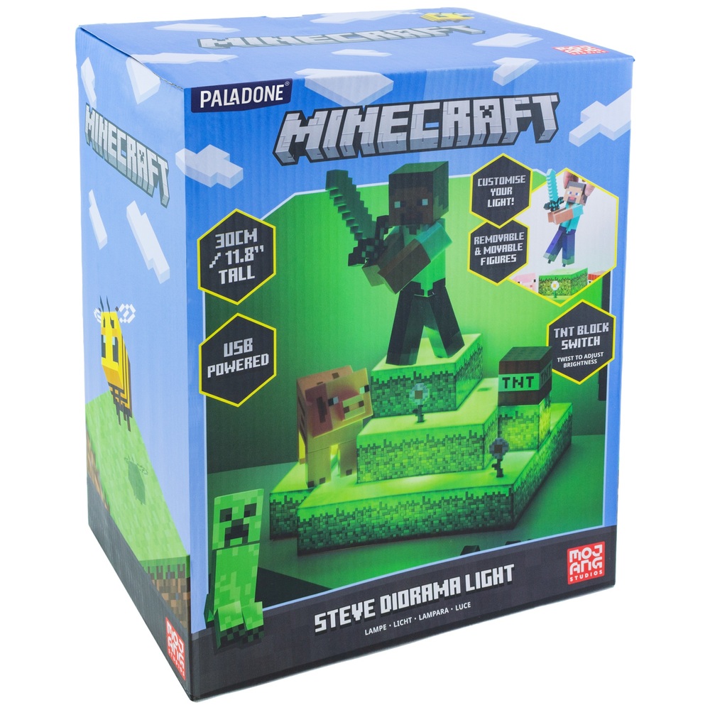 Minecraft LED Lamp Steve Diorama with Pigs 30cm | Smyths Toys UK