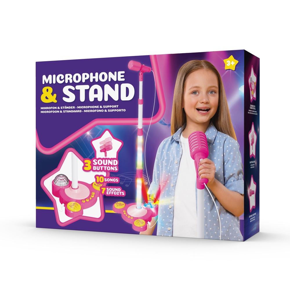 Microphone and Stand Set with Lights and Sounds Pink | Smyths Toys UK