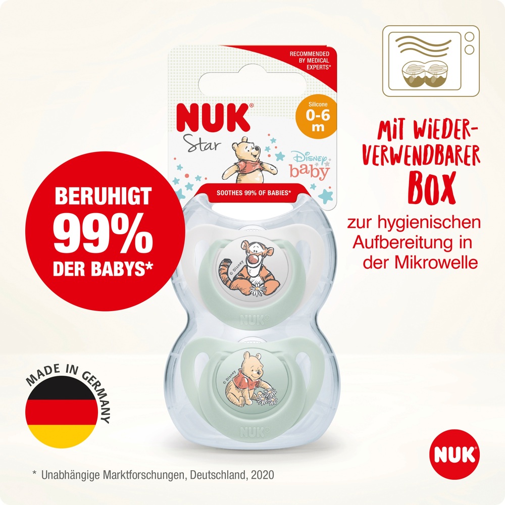 NUK Schnuller Silikon 0-6 Gr. 1 Star Disney Winnie Puuh und Tigger 2er ...