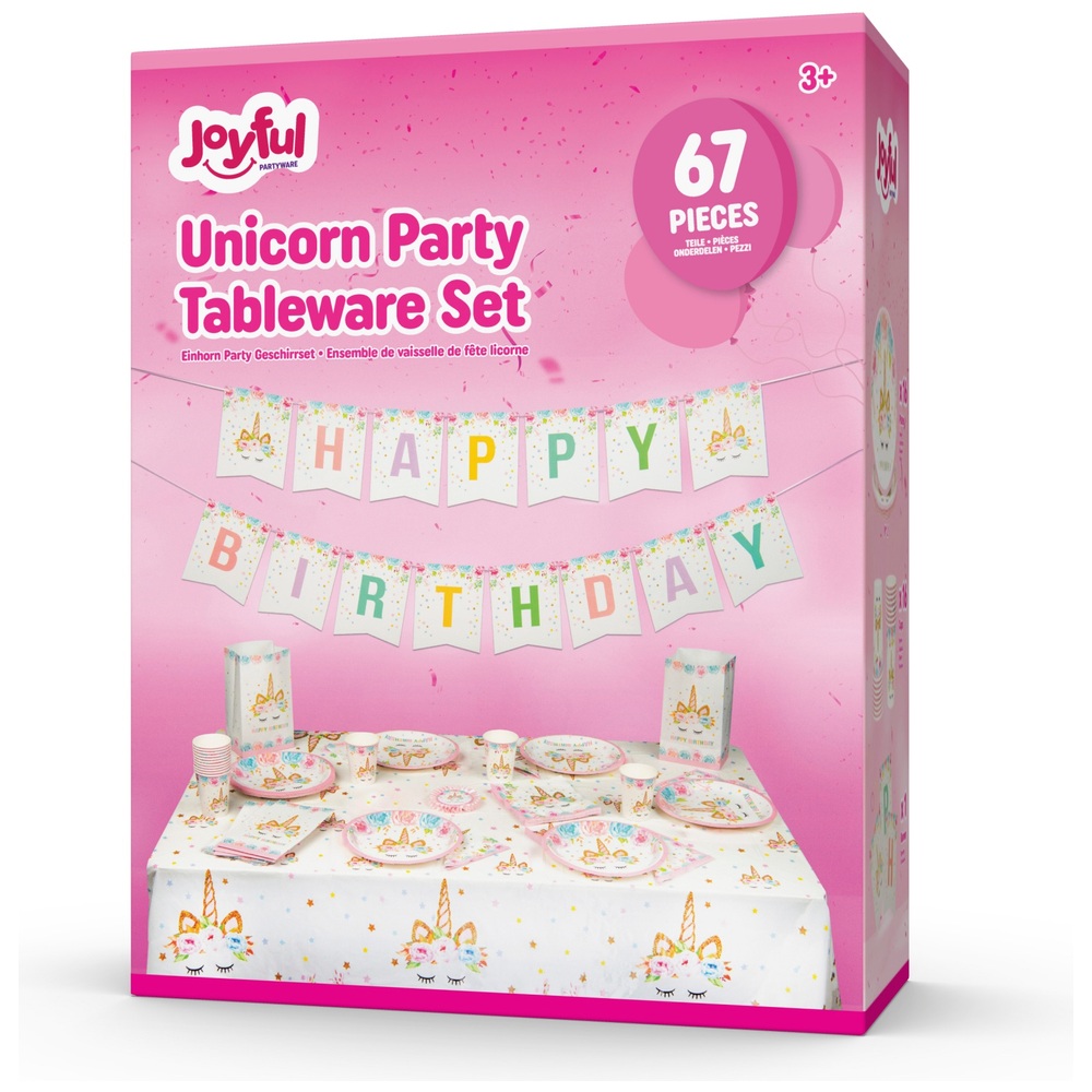 Kids Birthday Party Table Setting Unicorn 67 Piece Set | Smyths Toys ...