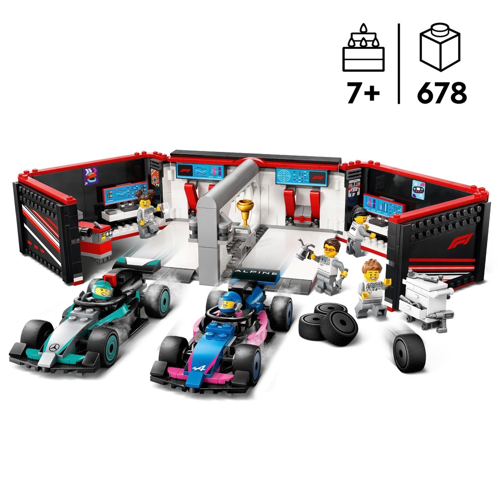 LEGO City 60444 F1 Garage & Mercedes-AMG & Alpine Cars Set | Smyths Toys UK